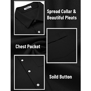 COOFANDY Mens Casual Button Down Shirts Short Sleeve Cuban Guayabera Shirt Summer Beach Top Linen Shirt Black