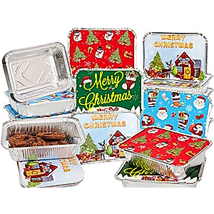 WorldBazaar Christmas Aluminum Food Containers with Lids Christmas Leftover Containers with Lids 36 PCS Disposable Santa Goodie Sacks Containers Christmas Winter Party Favors