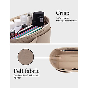 LEXSION Felt Purse Organizer Insert Bag In Bag with Two Removeable Holder 8020 Beige M