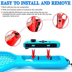 INFURIDER Tennis Racket Controller Holder for Nintendo Switch Game (2 pack,Red & Blue),Hand Grip Compatible for Sport Game, Game Controller Joy-Con Accessories for Nintendo Switch Mario Tennis Ace