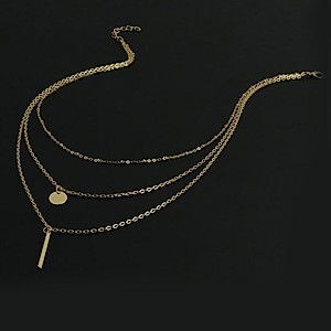 fxmimior Bohemian Dainty Gold Layered Choker Necklaces 3 Tier Sequins Pendant Long Chain Jewelry Choker Necklace for Women