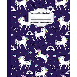 Unicorn Composition Notebook: Unlined Composition Notebook For Kids, Teens, Girls, Boys, Students, College and Teachers (Lined Paper For School And Kindergarten Writing )