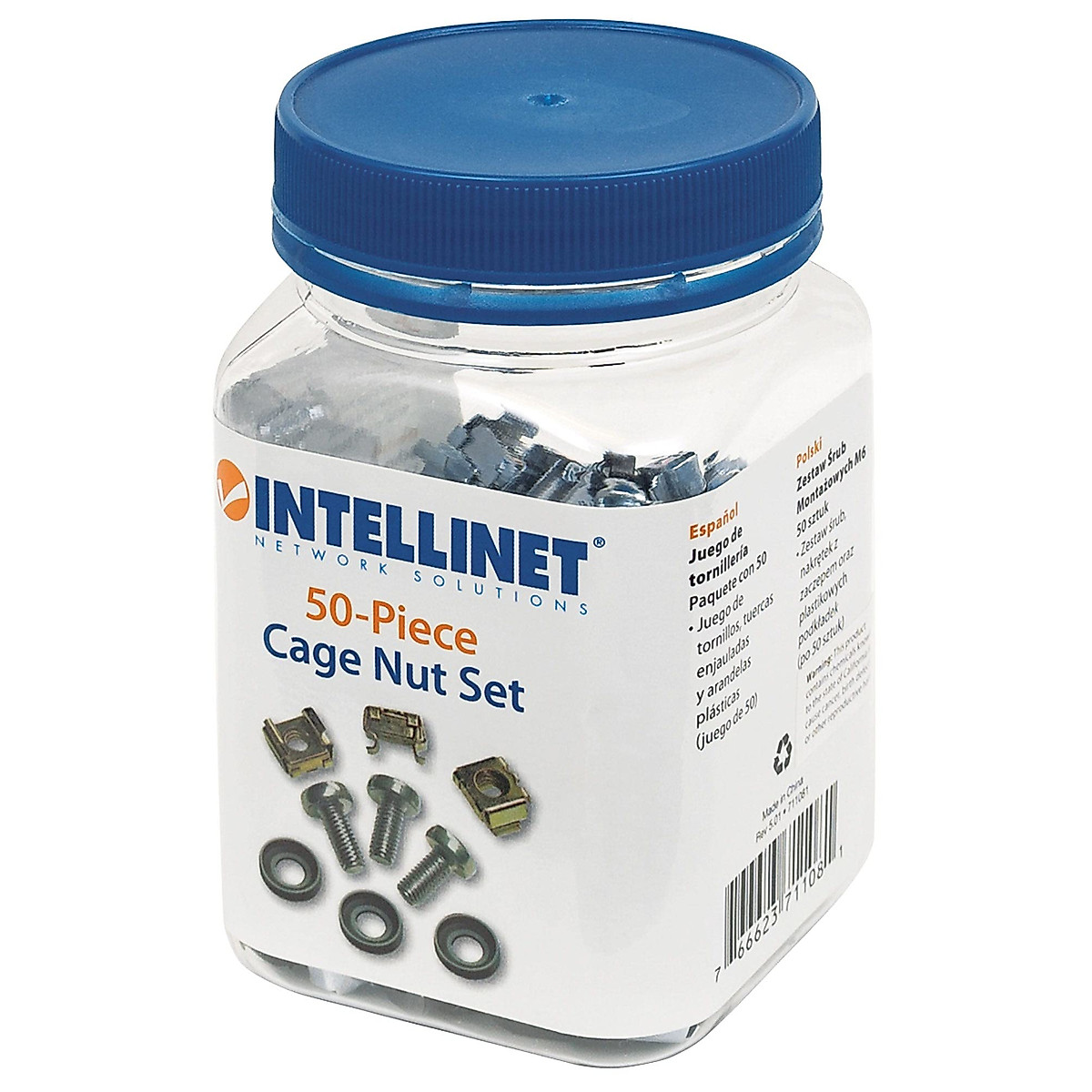 Intellinet 50-Pack M6 x 19mm Screws and Cage Nuts and Washers for Rack Mount Server Cabinets and Network Cabinets, 1u, 2u, 6u,12u-711081