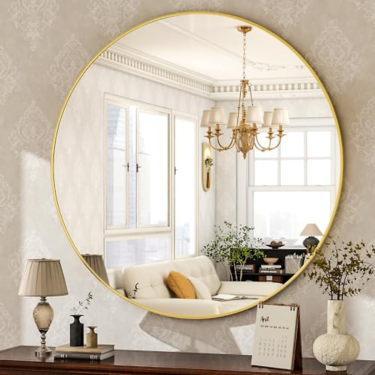 HARRITPURE Round Mirror 30 Gold Wall Mounted Circle Mirrors Vanity Mirror with Brushed Aluminum Alloy Frame Modern Decoration for Bathroom, Living Room, Vanity, Bedroom, Entryway