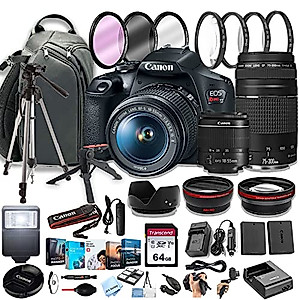EOS Rebel T7 DSLR Camera w/EF-S 18-55mm F/3.5-5.6 Zoom Lens + 75-300mm F/4-5.6 III Lens+ 64GB Memory Cards, Professional Photo Bundle (42pc Bundle)