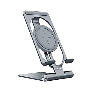 Nillkin Fast Wireless Charger - Metal Foldable and Adjustable Wireless Charging Stand for iPhone 15 14 13 12, Samsung Galaxy S24 S23 S22 S21 Ultra/Plus and Android Phones, PowerHold Mini Space Grey
