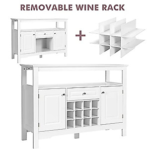 PETSITE Kitchen Sideboard Buffet Storage Cabinet, Coffee Bar Station with Wine Rack, Shelves, 2 Cabinets & Drawer, Wood Accent Modern Console Table for Living Room, Dining Room, Entryway