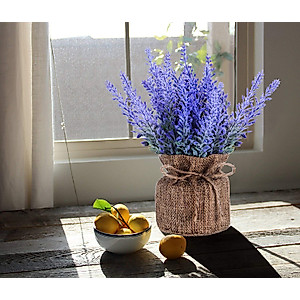 Artificial Mini Potted Flowers Plant Lavender for Home Decor Party Wedding Garden Office Patio Decoration (Linen 2set)
