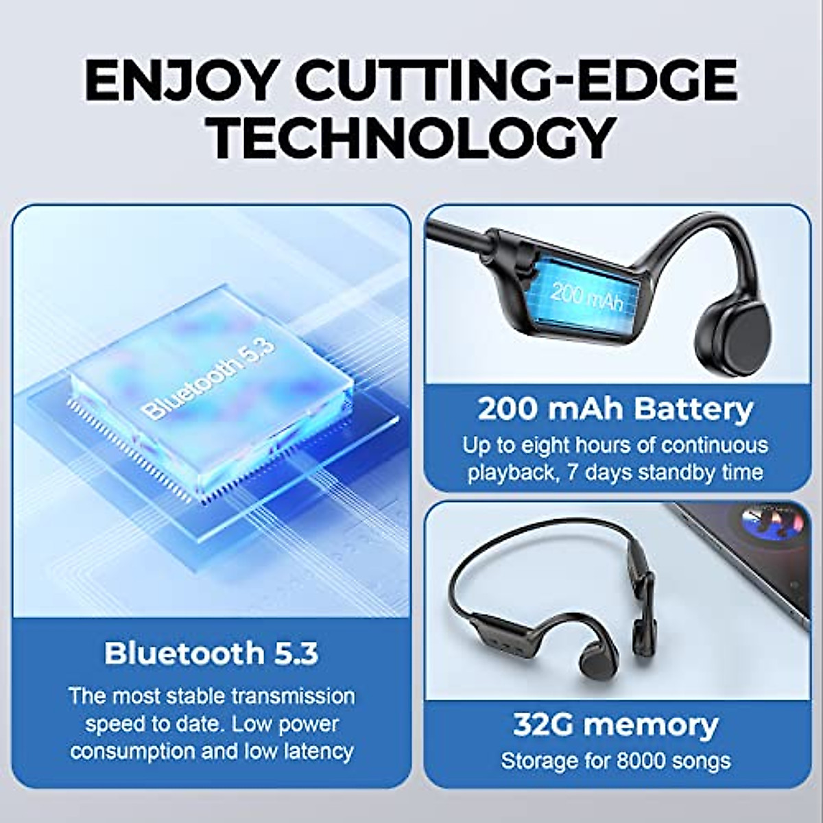 Relxhome Bone Conduction Headphones, Swimming Headphones Bluetooth 5.3, MP3 Sports Headphones Built-in 32GB Memory, IPX8 Waterproof Headphones, Wireless Open Ear Headphones for Swimming, Running