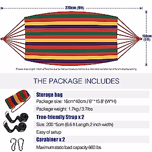 Anyoo Garden Cotton Hammock Comfortable Fabric Hammock with Tree Straps for Hanging Durable Hammock Up to 660lbs Portable Hammock with Travel Bag,Perfect for Camping Outdoor/Indoor Patio Backyard