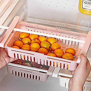 Fridge Drawer Organizer, Retractable Refrigerator Storage Box, Food Fresh-keeping Classified Organizer Container Pull Out Basket, Small Size, Fit for Fridge Shelf Under 0.5 inch (Beige)