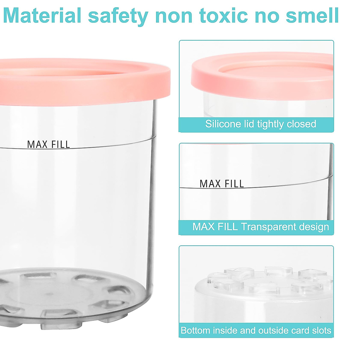 Ninja Creami Pints and Lids, 4 Pack Containers Replacement - 16 oz Cups Compatible with NC301 NC300 NC299AMZ NC290 Series Ice Cream Maker