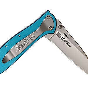 Kershaw Leek, Teal Pocket Knife (1660TEAL); 3” Bead-Blasted High-Performance Sandvik 14C28N Steel Blade, Teal Anodized Aluminum Handle, SpeedSafe Assisted Opening, Liner Lock, Tip-Lock Slider; 2.4 OZ