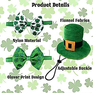 Vehomy Pet Dog Saint Patrick's Day Costume - Green Dog Top Hat and 2pcs Shamrock Dog Saint Patrick's Day Bow tie Collars for Dogs Cats Puppy Kitten (3Pcs)