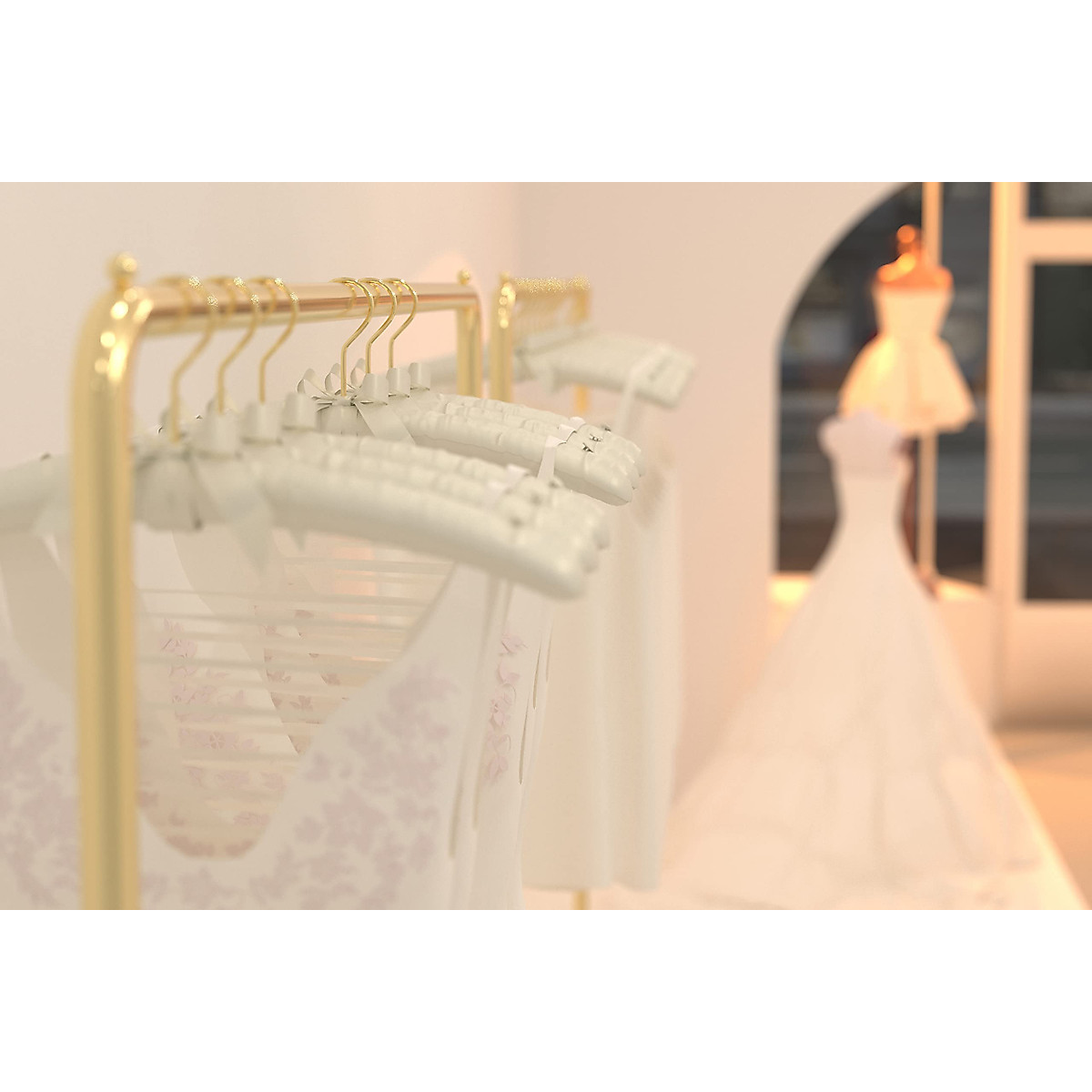 HANGERWORLD Ivory Satin Padded Hangers 17inch with Non-Slip Buttons for Strappy Dresses, Ideal Bridal Bride Hanger for Wedding