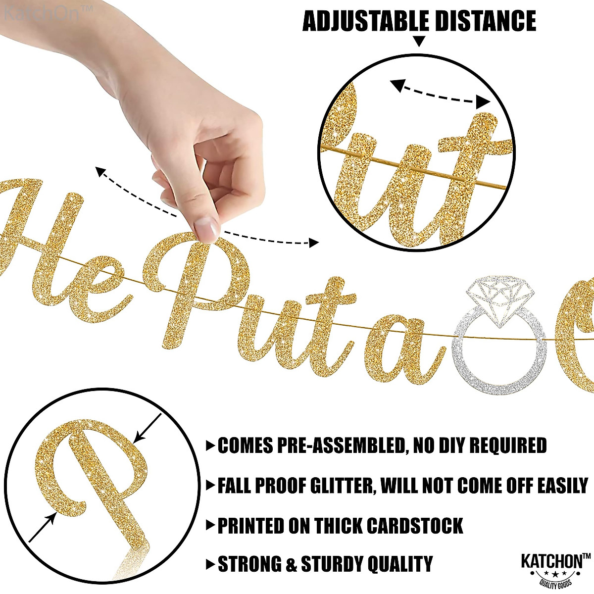 KatchOn, He Put a Ring On It Banner - 10 Feet, No DIY | Gold and Silver Engagement Party Decorations | He Put A Ring On It Sign for Bachelorette Party Decorations, Bridal Shower Decorations