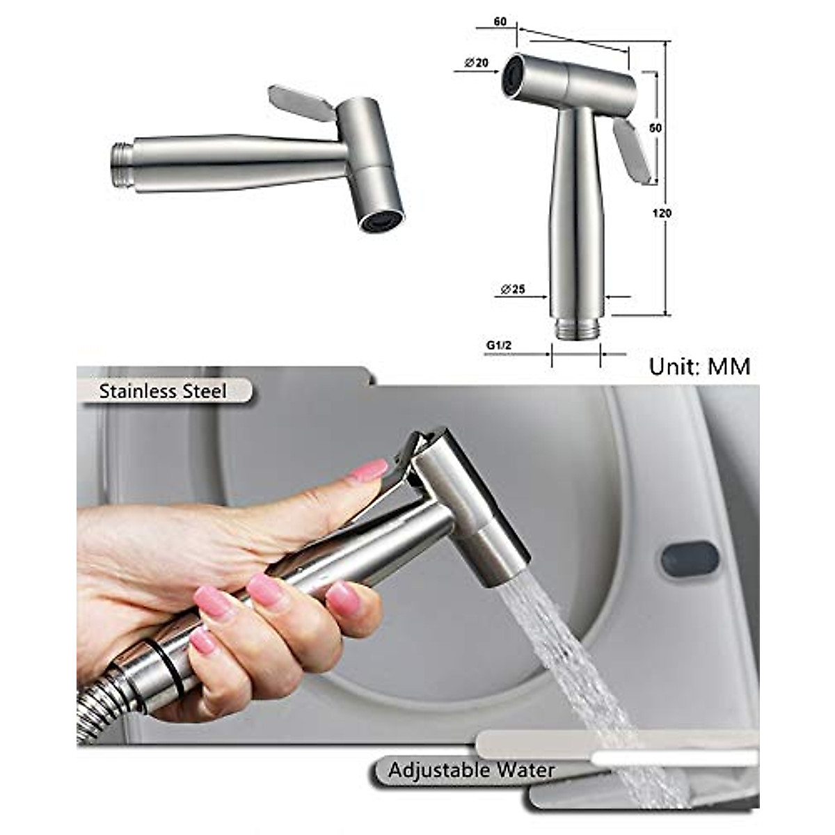 Handheld Bidet Sprayer Stainless Steel Sprayer Shattaf for Toilet, Brushed Nickel Bathroom Bidet Sprayer Head Only (01)