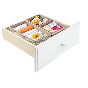 mDesign Fabric Drawer Divider Organizer Bin, Nursery/Bedroom Dresser, Closet, Shelf, Playroom Organization, Hold Clothes, Toys, Diapers, Bibs, Spira Collection, Set of 3, 4 Pack, Taupe/Natural Chevron
