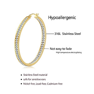 Large Gold Stainless Steel Hoop Earrings for Women, Big Cubic Zirconia Hoops ARSKRO Hypoallergenic Huge Rhinestone Crystal 50mm 2 inch Ear Ring Jewelry Gifts for Women Girlfriends Sensitive Ears