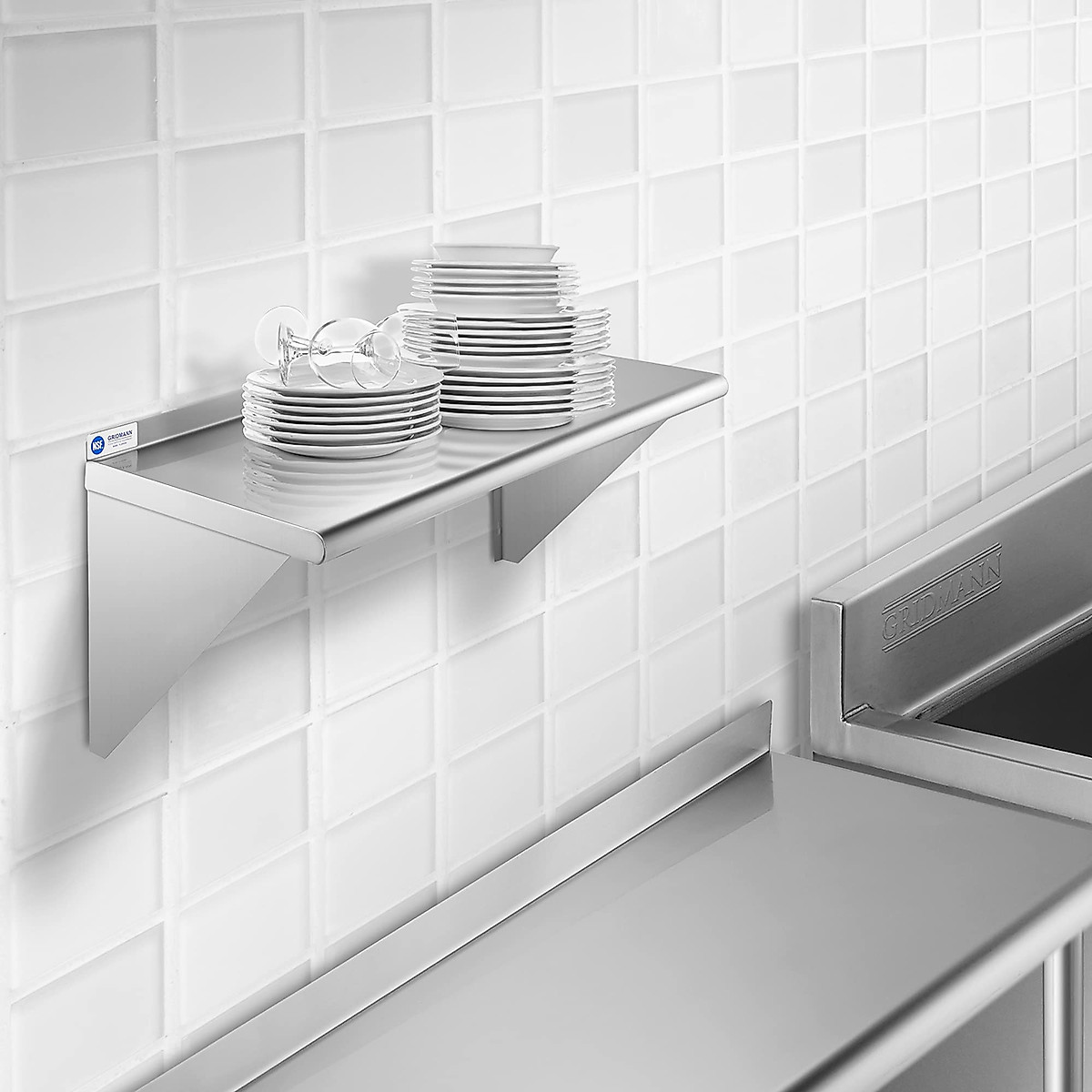GRIDMANN 14" x 24" Stainless Steel Wall Mount Shelf with Backsplash, Commercial Grade - NSF Certified 18 Gauge Shelving for Restaurant, Kitchen, Utility Room, Garage