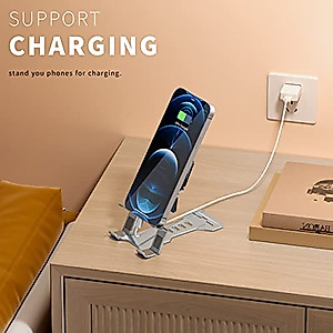 AISIERONE Portable Folding Phone Stand, Aluminum Desk Phone Stand, Phone Stand for Desk, Adjustable Cell Phone Stand, Metal Desktop Phone Stand for iPhone, Ipad, Mobile Phone, All Android Smartphone