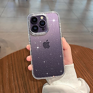JJGoo Compatible with iPhone 14 Pro Max Case, Bling Sparkle Soft TPU Anti-Scratch Shockproof Protective Phone Bumper, Women Girls Cute Slim Phone Case, Clear Glitter