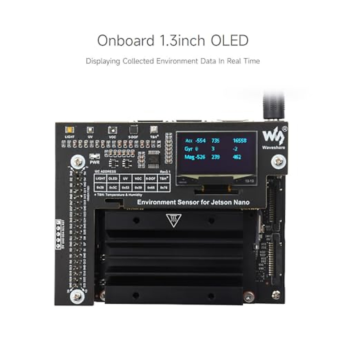Waveshare Environment Sensors Module Designed for Jetson Nano I2C Bus with 1.3inch OLED Display