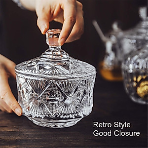 Old Glass Candy Dish with Lid – Transparent Storage Jar –Clear Covered Box for Food Storage and Organization Kitchen , Office , Home Decoration– Set of 1(Diameter: 5 Inch) 11 Ounce