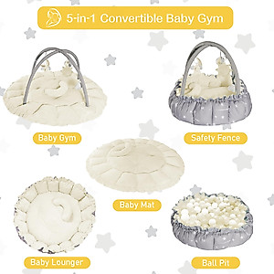 Agiyimi 5-in-1 Thick Plush Baby Play Gym, Tummy Time Mat, Play Mat for Babies and Toddlers, Activity Gym, Convertible Stage-Based Developmental Activity Center from Baby to Toddler, Ball Pit, Pet Bed