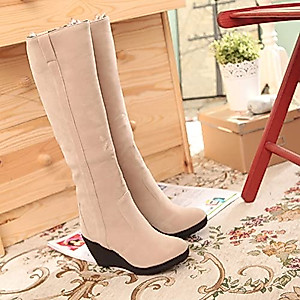 Womens Shoes Fashion Stretch Solid Color Round Toe Zipper Middle Heel Chunky Heel Over The Knee Boots Apostrophe Boots