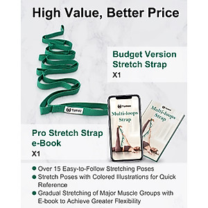 Tumaz Stretching Strap - 10 Loops & Non-Elastic Yoga Strap [Budget Version]- The Perfect Home Workout Stretch Strap for Physical Therapy, Yoga, Pilates, Flexibility - [Included E-book, Extra Durable]