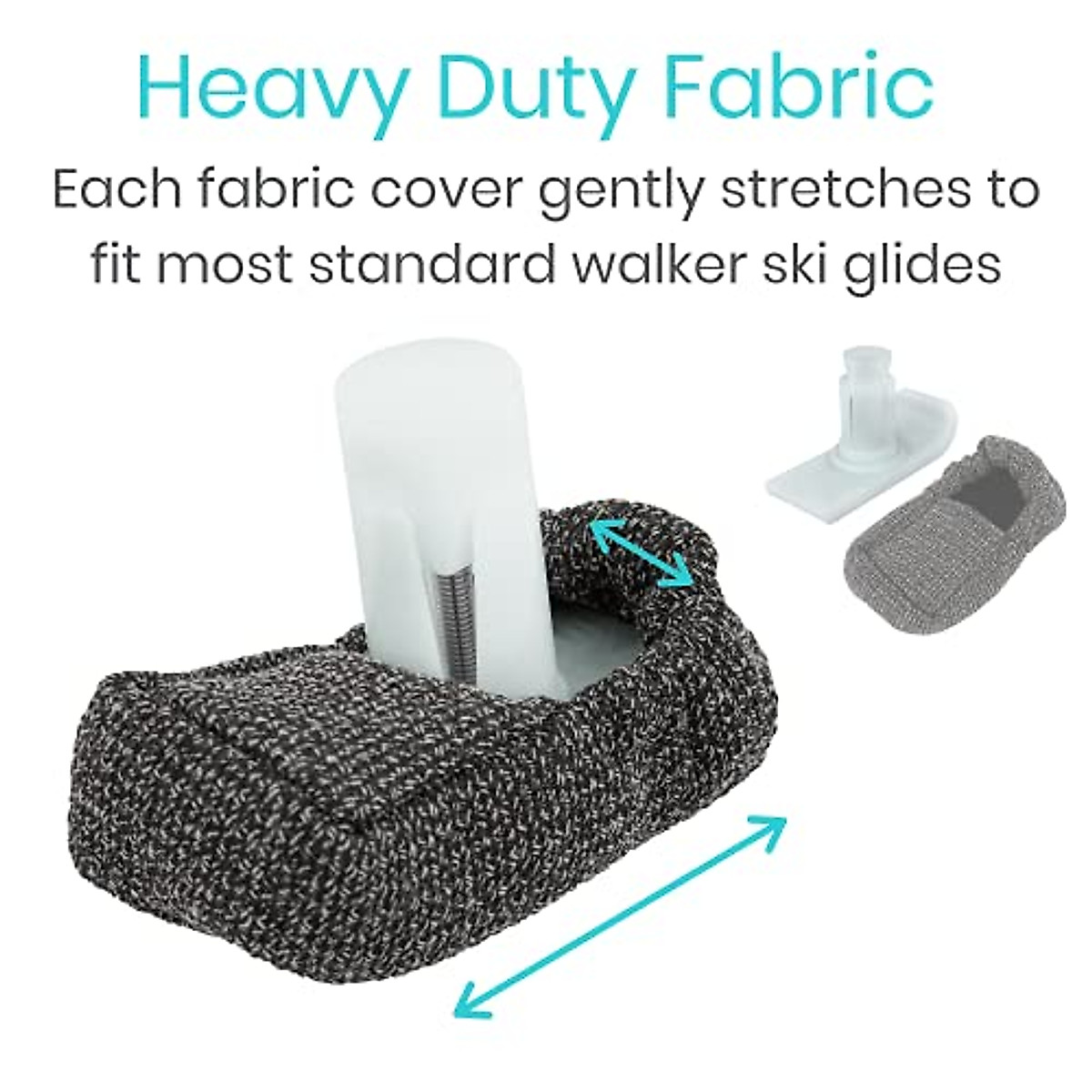 Vive Walker Ski Glide Covers 4 PCS - Heavy Duty Removable Padded Caps - Universal Fit Sock Pad for Indoor and Outdoor Use - Durable Medical Walker Floor Padding - Seniors Rollator Glider Accessories