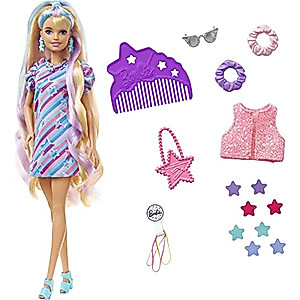 Barbie Totally Hair Doll, Star-Themed with 8.5-Inch Fantasy Hair & 15 Styling Accessories (8 with Color-Change Feature)