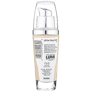 L'Oreal Paris True Match Lumi Healthy Luminous Makeup, N1-2 Soft Ivory Classic Ivory , 1 fl; oz.