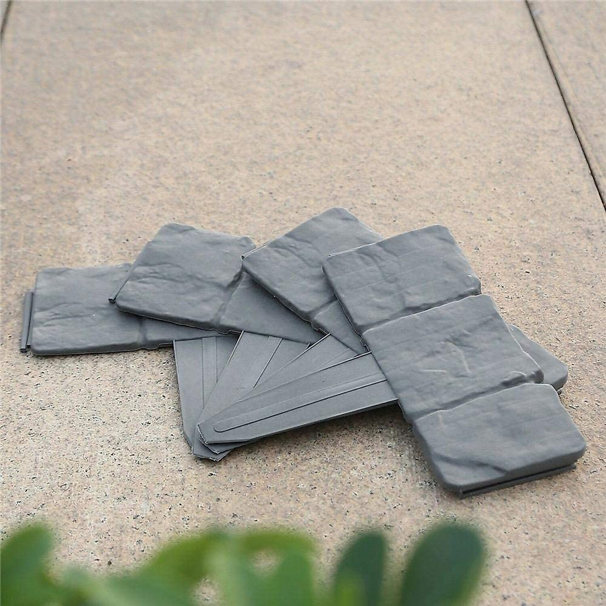 20 Pcs Plastic Garden Edging, Fence Imitation Stone, Garden Fence – Folding Mosaic Garden Fence Gray (Grey)