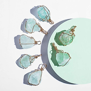 JUNHAN 3PCS Raw Irregular Crystal Pendant Necklace for Women Natural Tumbled Rock Quartz Wrapped Gold Wire Chakra Gemstone Jewelry with 2 Different Chains