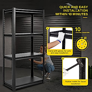 Raybee Garage Shelving Heavy Duty Shelving Unit Metal Storage Shelves for Storage Load 1640LBS 4-Tier Adjustable Garage Storage Shelves Pantry Basement 57" H x 27.6" L x 13.7" D