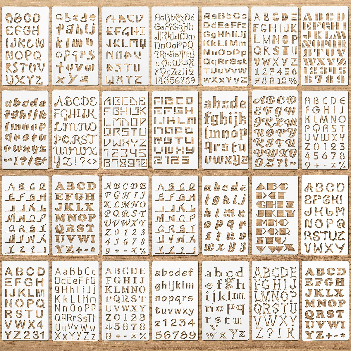 28 Pieces Letter and Number Stencils Reusable Plastic Letter Stencils Alphabet Journal Stencils Font Templates for Notebook, Diary, Scrapbook, DIY Drawing Template on Wood Glass Door Holiday Decor