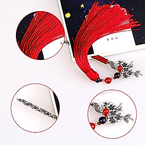 GTHER Chinese Metal Bookmarks with Tassel, Vintage Bookmark Unique Classical Ancient Chinese Hairpin Bookmark with Handmade Silky Tassel for Book Lovers Unique Gift, Plum Blossom