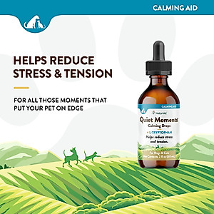 NaturVet Quiet Moments Calming Drops for Cats & Dogs – Helps Reduce Pet Stress, Promotes Relaxation – Dog Supplement, Cat Supplement Includes L-Tryptophan, Ginger, Chamomile – 2 Oz.