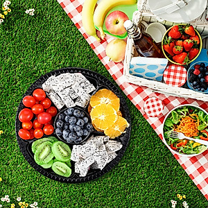 Patelai 10 pcs Plastic Veggie Tray with lid Fruit Trays Round Disposable Appetizer Serving Trays with 6 Divided Compartment for Vegetable Salad Food Snack Serving Platter