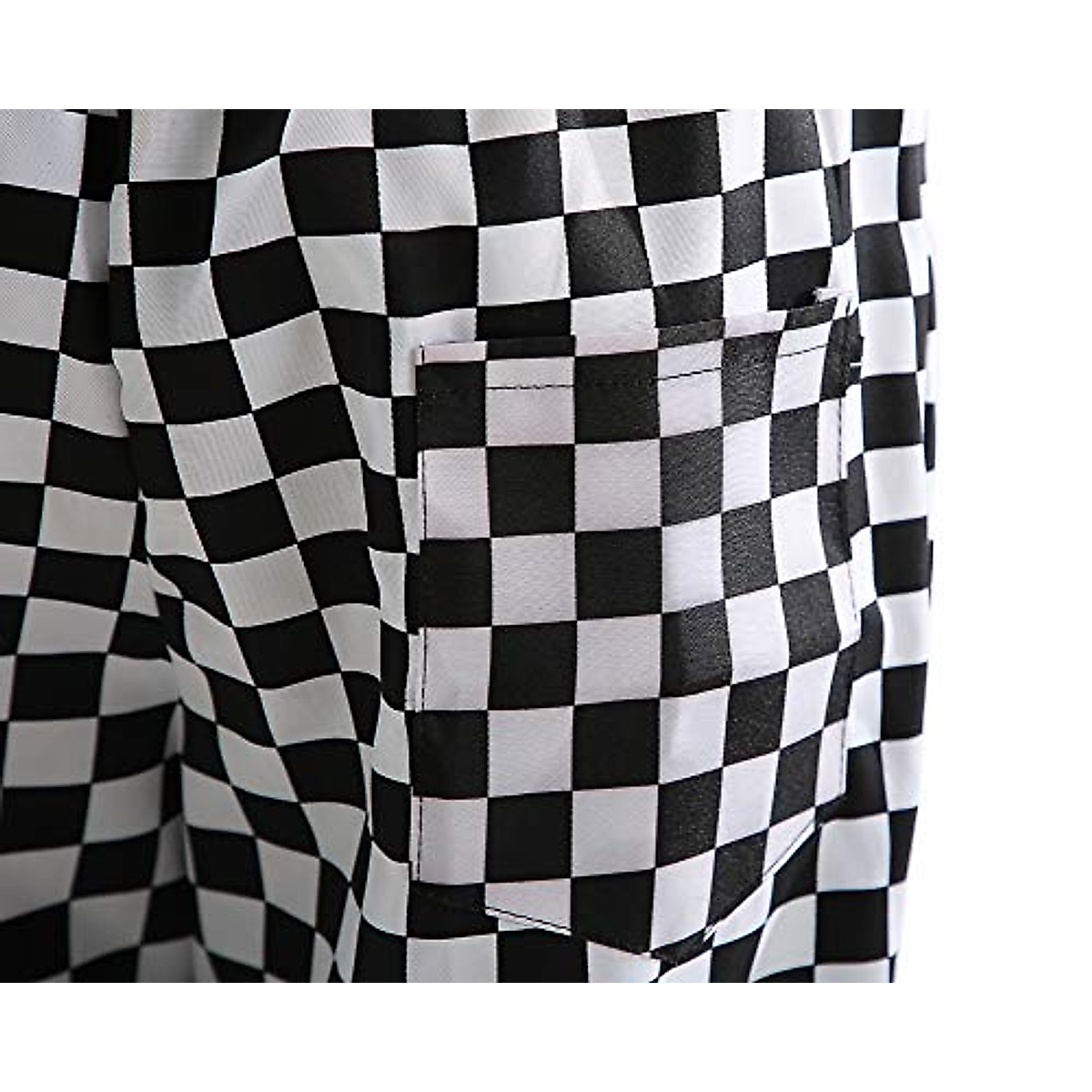 Men’s Black and White Checkerboard Print Chef Pants with Elastic Waist Drawstring Baggy Chef Uniforms Blackwhite XXL