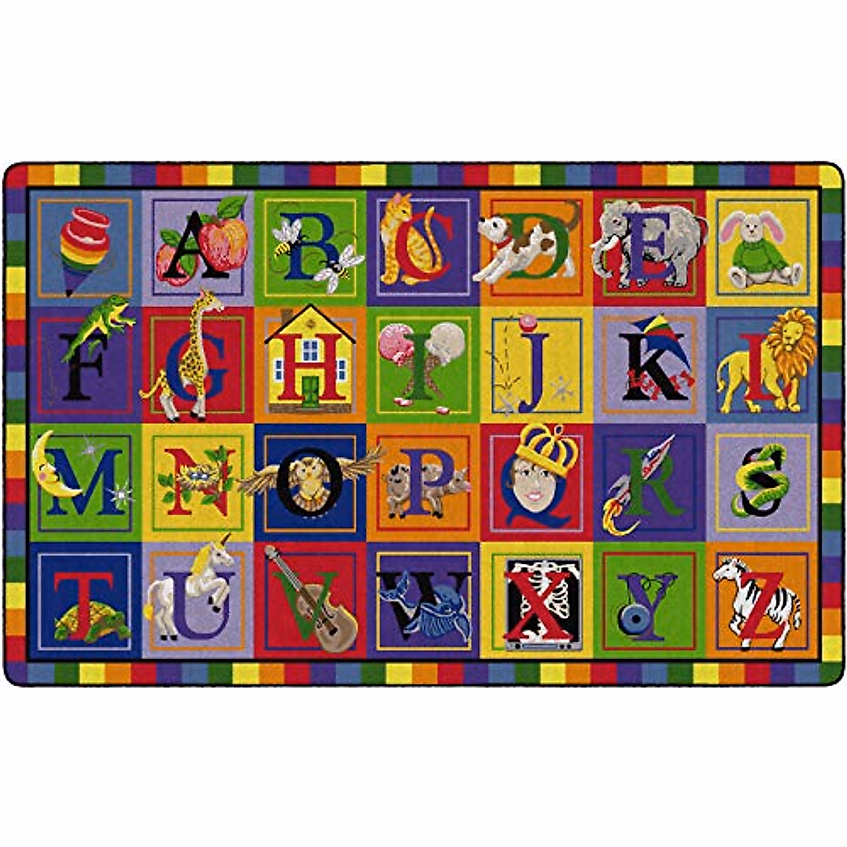 Flagship Carpets ABC Letter Blocks Area Rug for Children's Classroom Floor Mat, Play Room Carpet and General Educational Activities, 7'6" x 12', Multi-Color