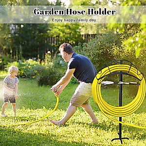 AUHOKY Freestanding Garden Hose Holder 4 Spiky Feet, Heavy Duty Deatachable Outdoor Garden Hose Holder Stand with Tools Storage Basket, Decorative Water Pipe Reel Organizer for Yard Lawn Patio (Iron)