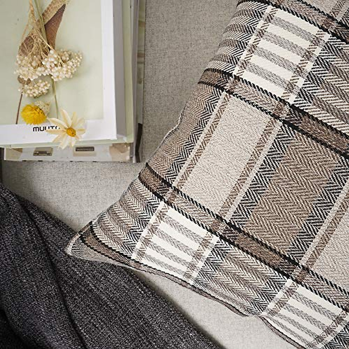 YOUR SMILE Retro Farmhouse Buffalo Tartan Chequer Stripe Plaid Cotton Linen Decorative Throw Pillow Case Cushion Cover Pillowcase for Sofa Outdoor Indoor (Brown, 12''x20'')