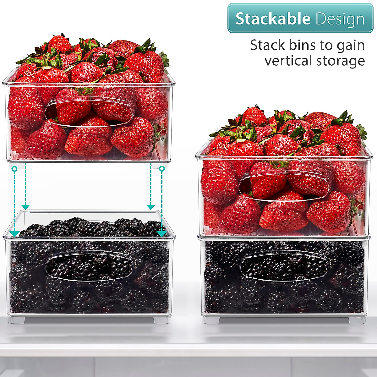 Sorbus Stackable Refrigerator Organizer Bins - Clear Storage Bins for Kitchen Pantry, Freezer & Fridge Organization - Food Organizing Plastic Containers with Handles for Countertops & Drawers (2 Pack)