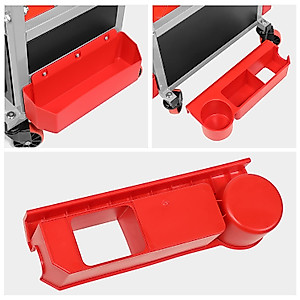 DNA Motoring TOOLS-00198 Adjustable Height Mechanics Roller Seat Creeper Stool With Padded Cushion, Tool Storage Drawer & Tray, 350 Lbs Max Weight Capacity