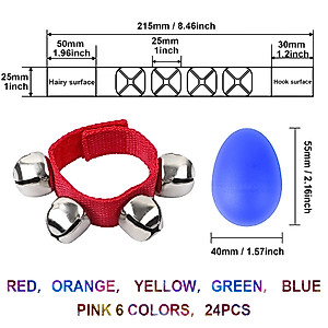 Augshy 24 Packs Shaker Musical Instruments for Kids, 12 Packs Egg Shaker and 12 Packs Wrist Hand Band Jingle Bells