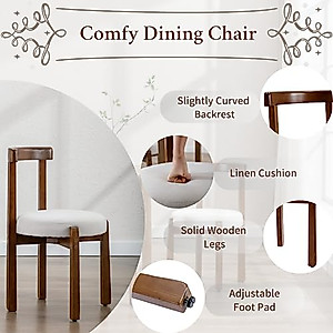 Ya-Home Dining Chairs Set of 2, Comfy Mid-Century Dining Room Chairs Upholstered Linen Fabric Side Chair with Wooden Legs Backrest for Dining Room Living Room, Beige