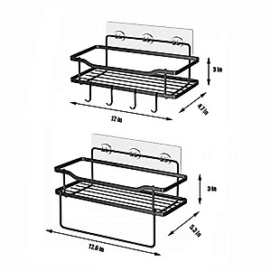 ELUBOIDG Shower Caddy,2 Pack Adhesive Shower Shelf,No Drilling Stainless Steel Shower Organizer with 4 Hooks and 1 Towel Rack,Hanging Bathroom Shelves for Inside Shower & Kitchen Storage (Matte Black)